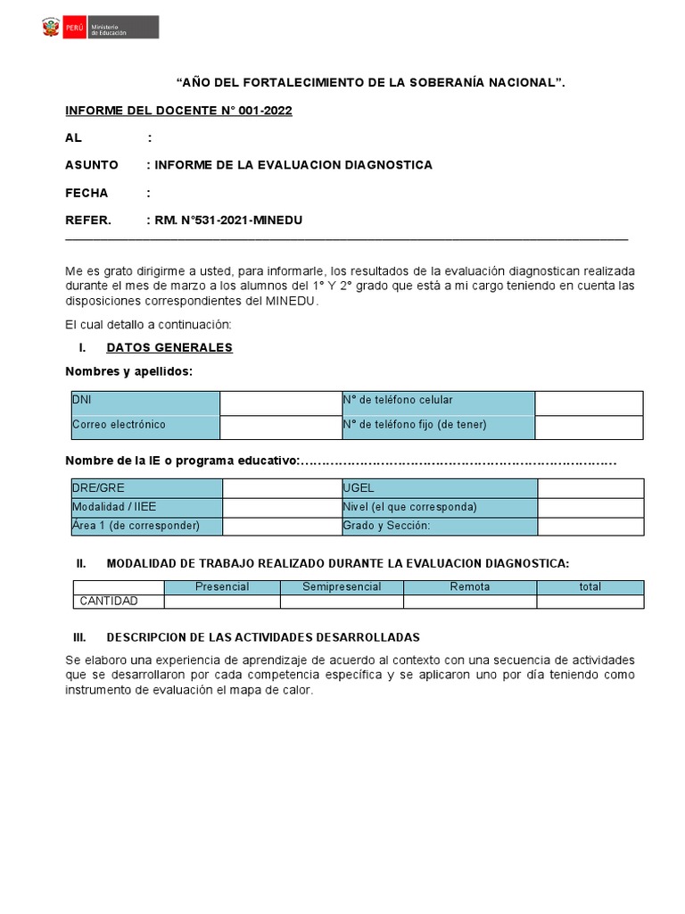 Informe de La Evaluacion Diagnostica | PDF | Evaluación | Aprendizaje
