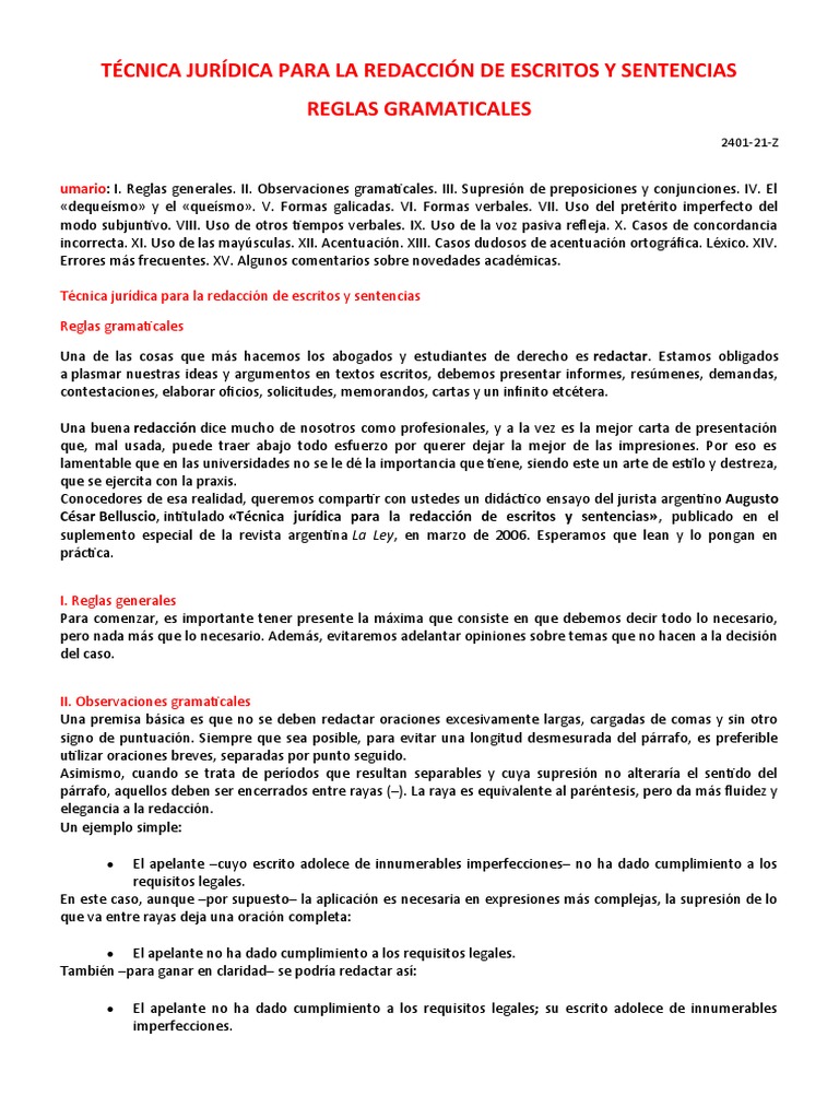 Técnica Jurídica para La Redacción de Escritos y Sentencias - Reglas Gramaticales - 2401-21 ...