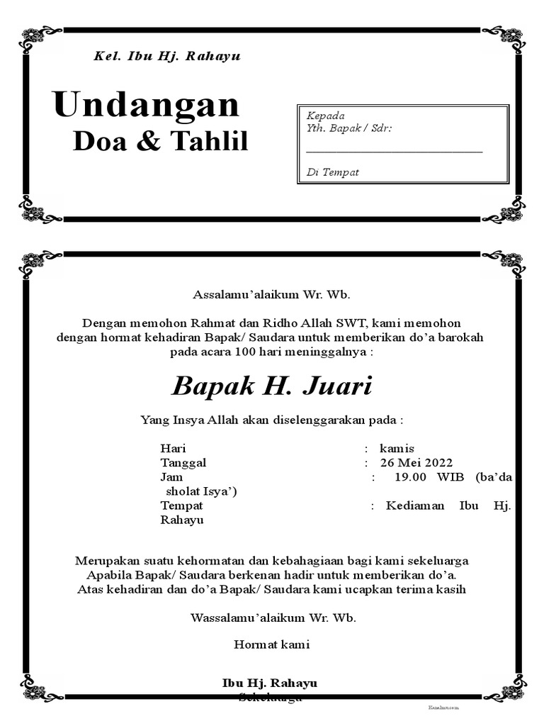Undangan Tahlil 100 Hari | PDF