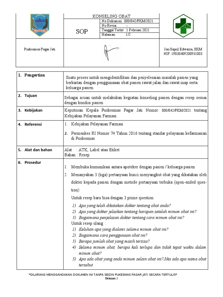 Sop Konseling PKM Pagar Jati | PDF | Kesehatan Holistik | Sains & Matematika