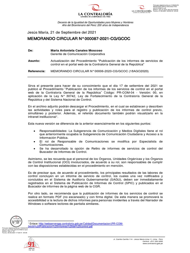Memorando Circular-000087-2021-Gcoc | PDF