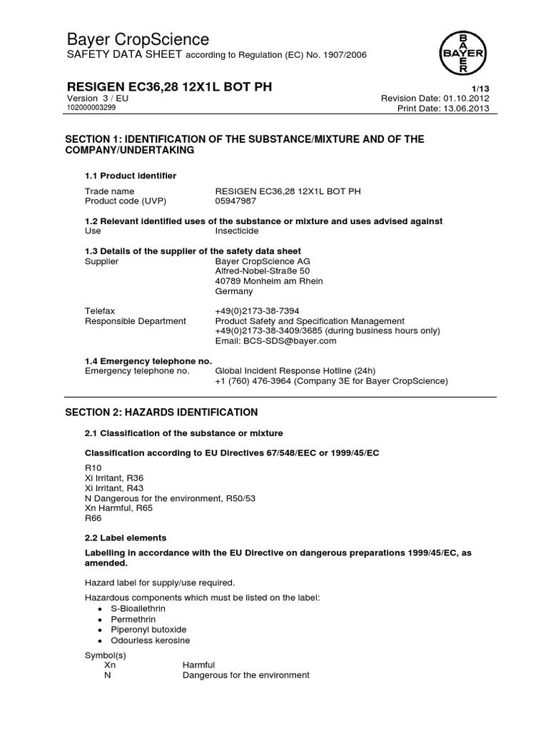 Resigen (2013) | PDF | Toxicity | Dangerous Goods