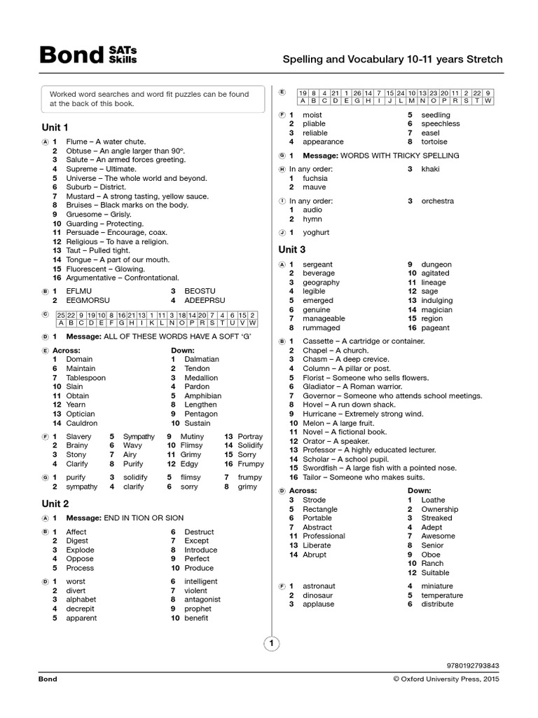 k70808 Spelling Vocab 10-11 Stretch 9780192793843 Answers | PDF