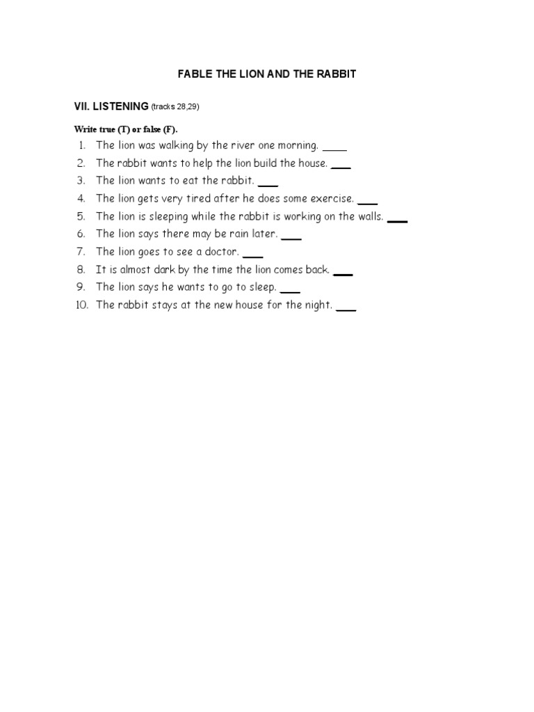 Fable The Lion and The Rabbit | PDF