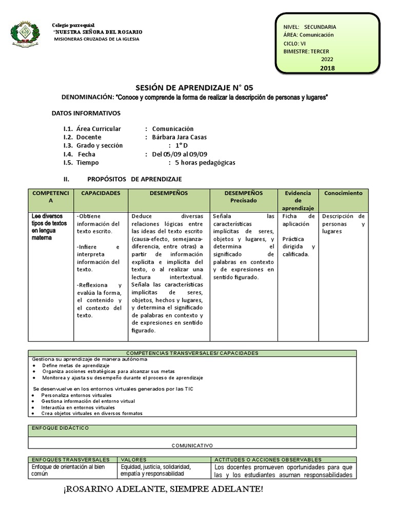 Sesión de Aprendizaje #05 - 1ero Secundaria - Iii Bim | PDF | Evaluación | Aprendizaje