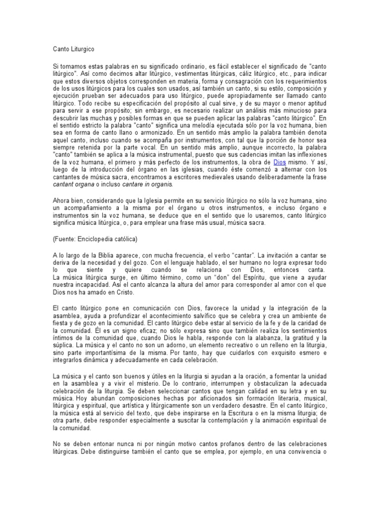 Importancia del Canto Litúrgico | PDF | Misa (liturgia) | eucaristía