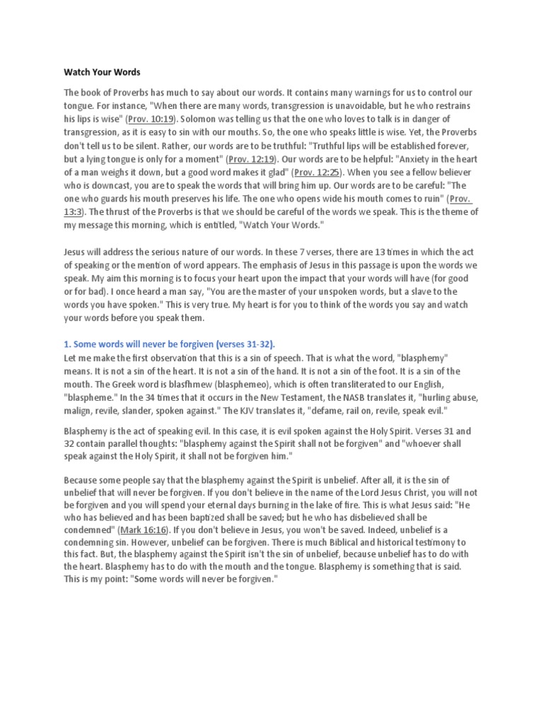 Watch Your Words | PDF | Jesus | Forgiveness