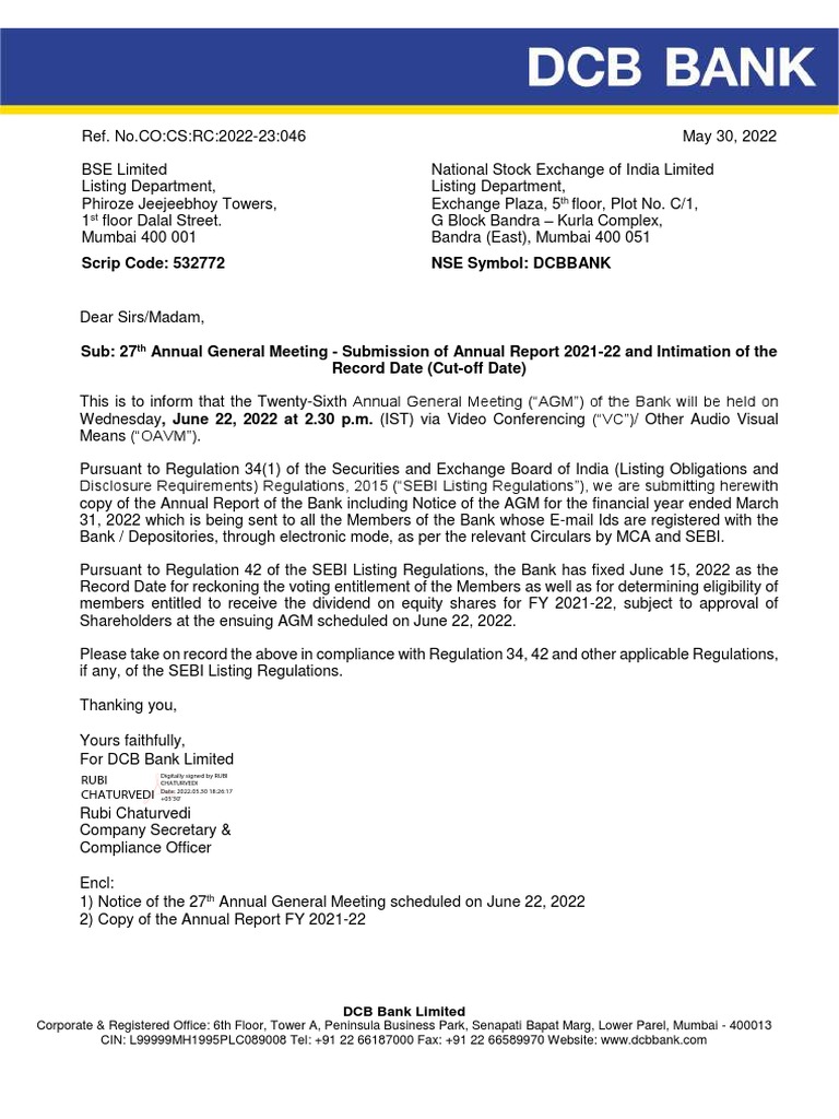 DCB Bank | PDF | Reserve Bank Of India | Stocks