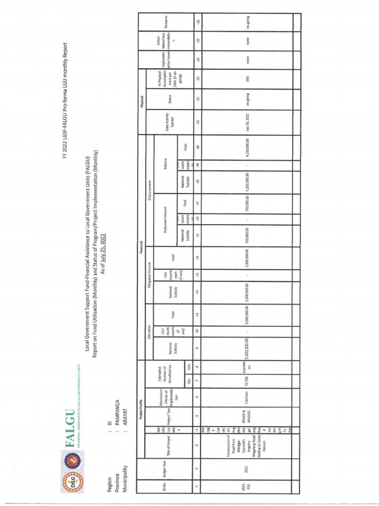 Arayat-Falgu 2022-Pro-Forma Lgu Monthly Report | PDF