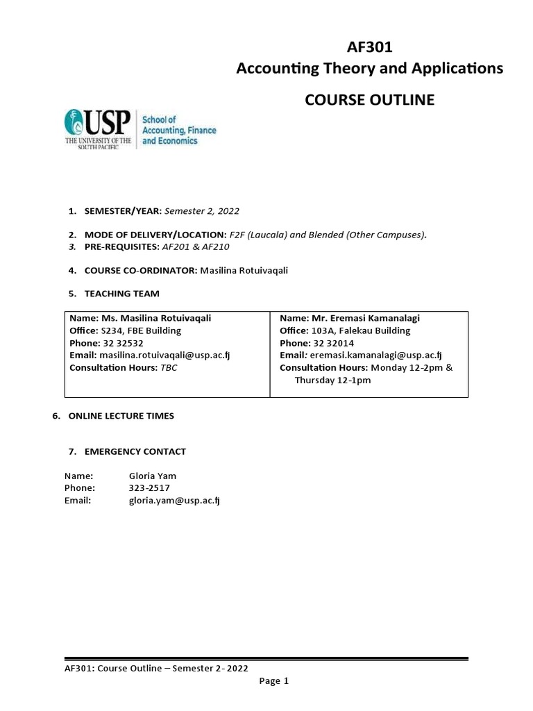 AF301 Accounting Theory Course Outline | PDF | Theory | Test (Assessment)