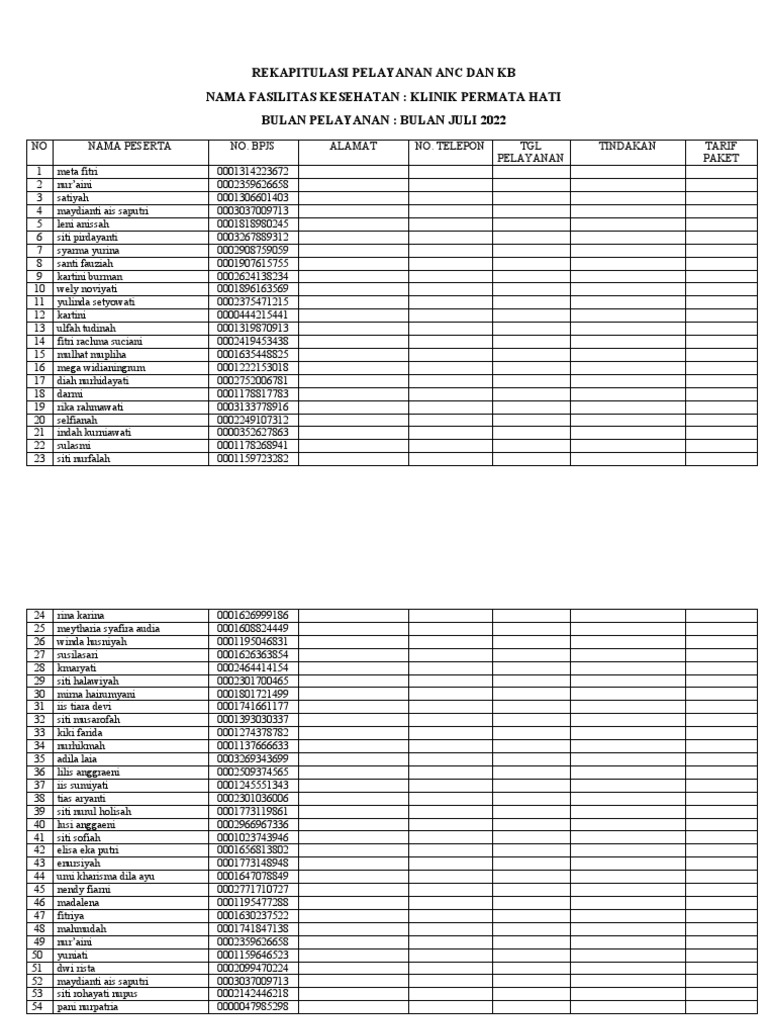 REKAPITULASI PELAYANAN ANC DAN KB Juli | PDF