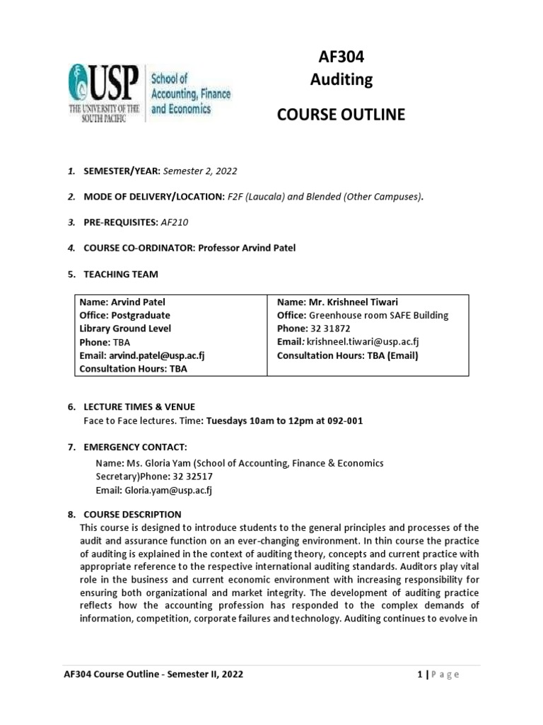 AF304 Auditing Course Outline 2022 | PDF | Audit | Business