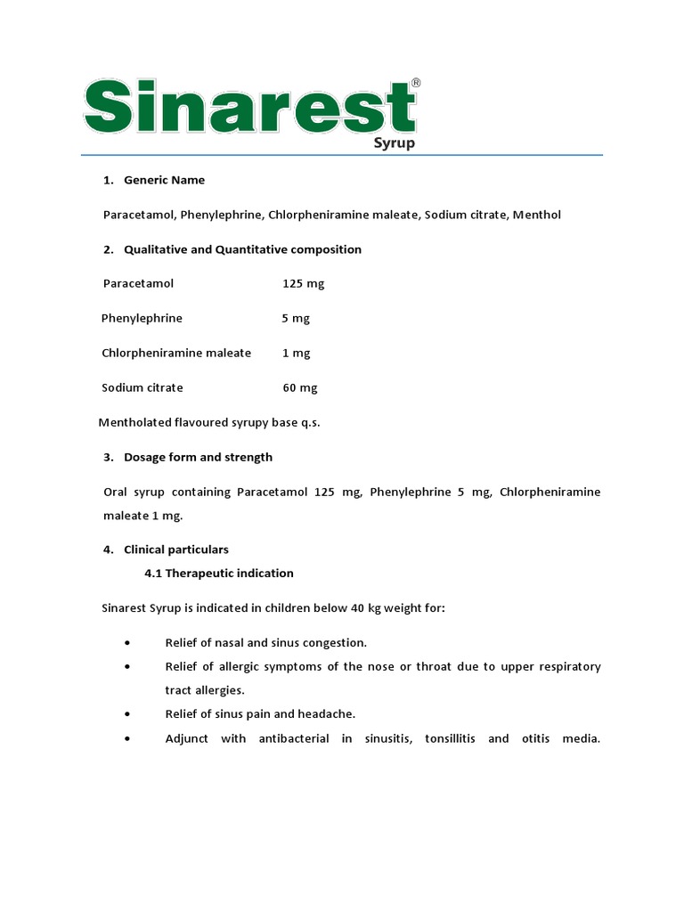 Sinarest Syrup | PDF | Nonsteroidal Anti Inflammatory Drug ...