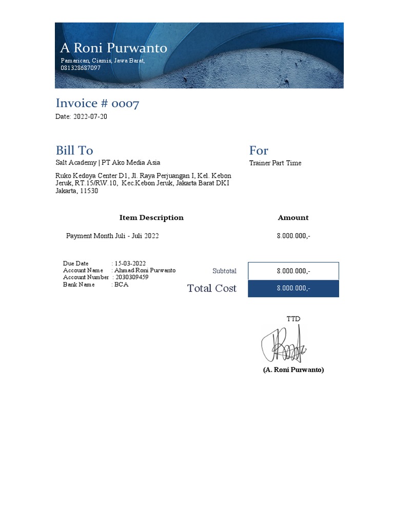Invoice for Salt Academy Payment | PDF | Finance & Money Management