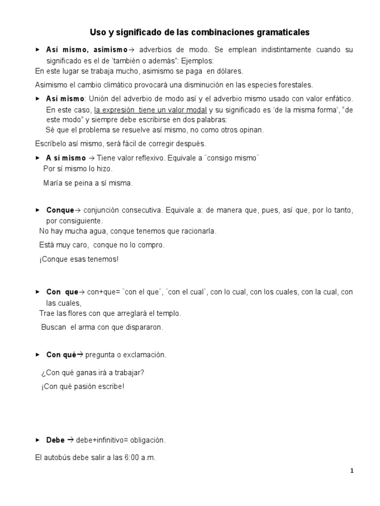Combinaciones Gramaticales-Uso y Práctica | PDF | Adverbio | Unidades Semánticas