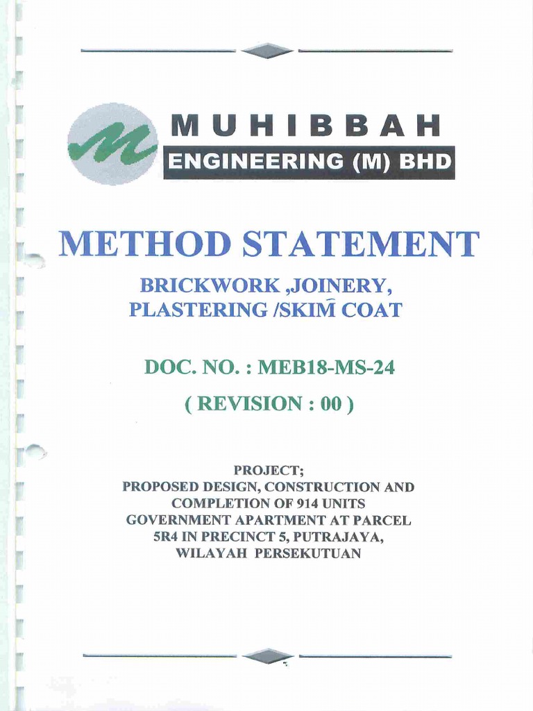 MEB18-MS-24 Rev 00 - Brickwork, Joinery, Plastering, Skim Coat | PDF
