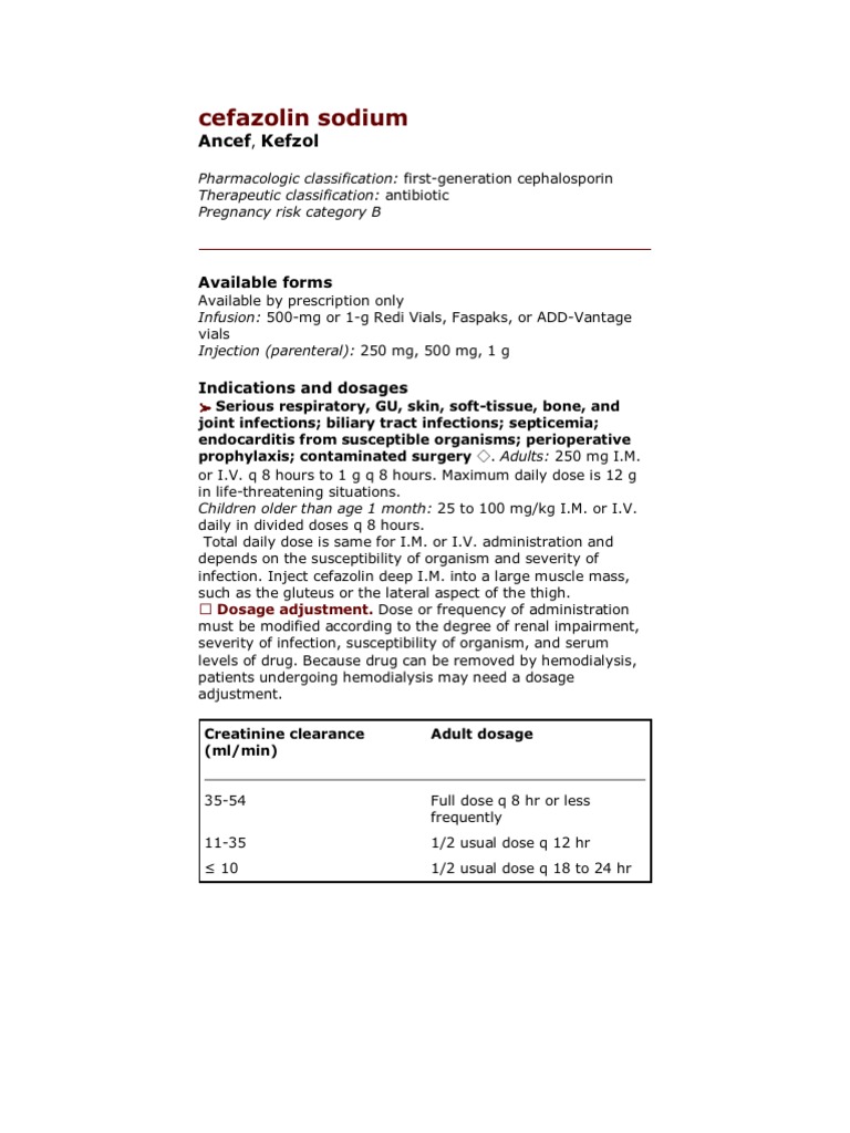 Cefazolin Ancef | Renal Function | Intravenous Therapy