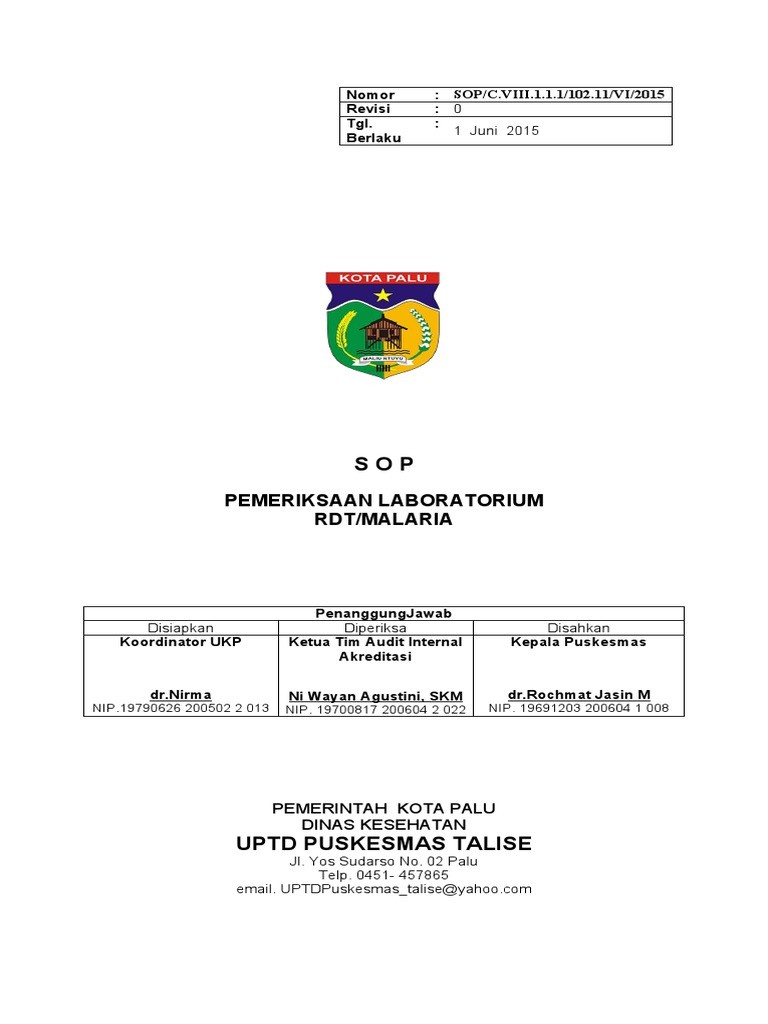 SOP Pemeriksaan Lab RDT Malaria | PDF