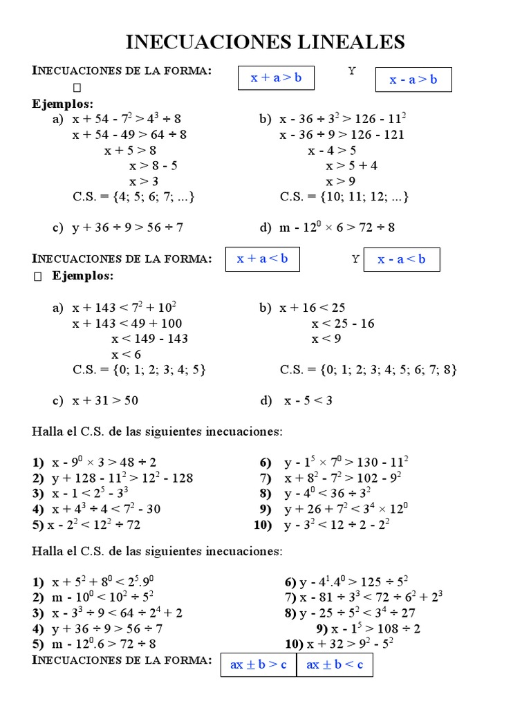 Inecuaciones Lineales | Descargar gratis PDF | Desigualdad (Matemáticas)