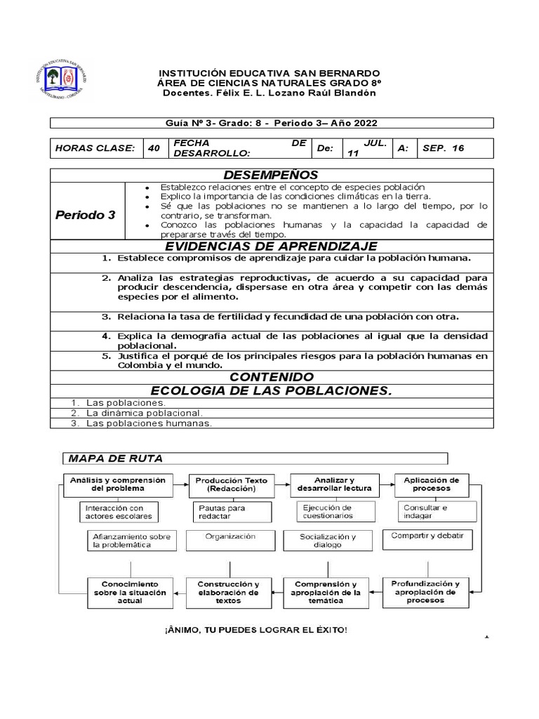 GUIA DE CIENCIAS NATURALES 8°- 3° PERIODO | PDF | Población | Adaptación