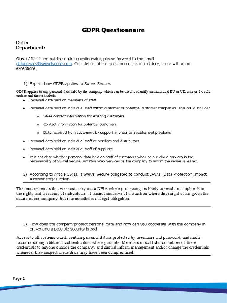 GDPR Questionnaire | PDF | Computing | Security