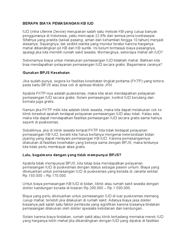 Biaya Pasang KB Iud | PDF