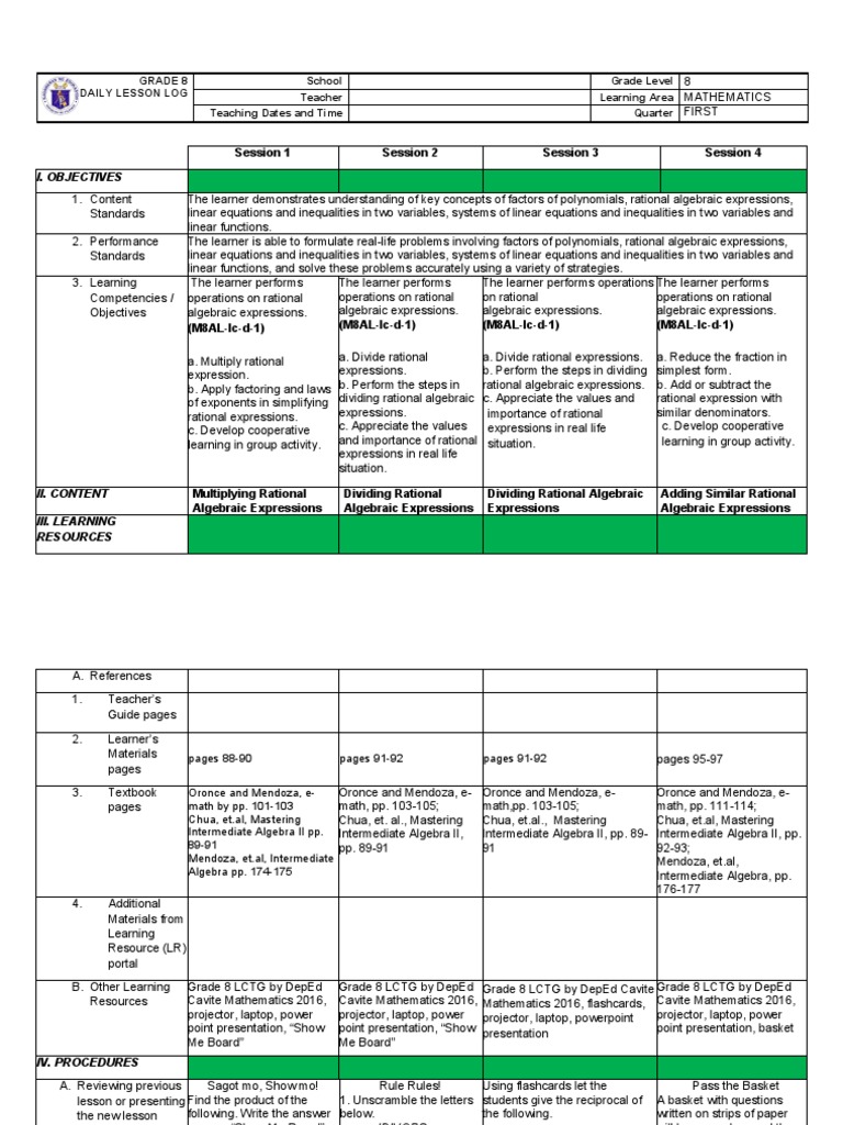 G8DLL Q1W4 Lc05a | PDF | Equations | Factorization
