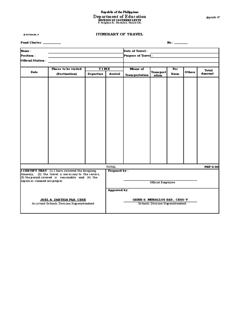 Itinerary of Travel GAM | PDF | Government