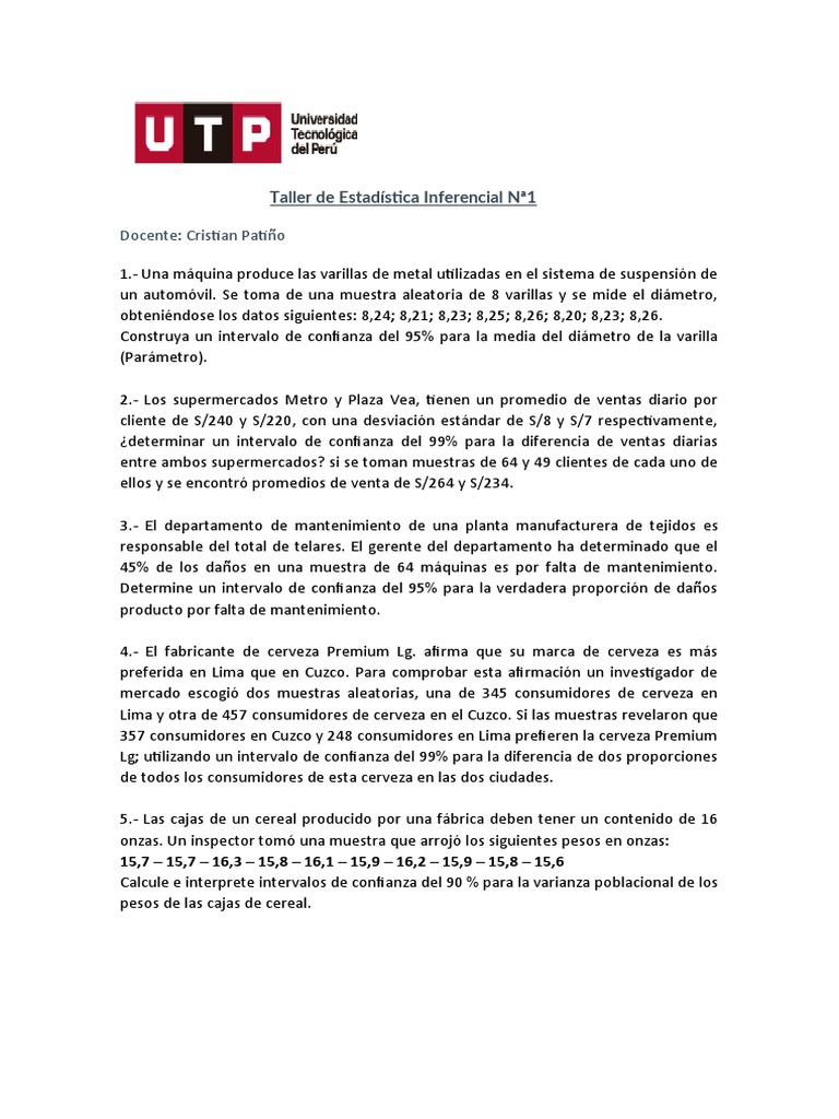 Taller de Estadistica Inferencial N.1 | PDF