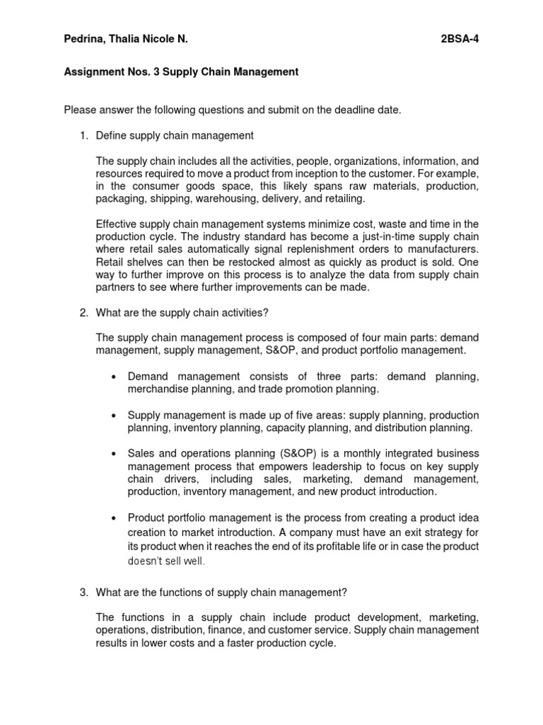 Pedrina Assignment No3 Supply Chain Management Pdf Supply Chain Management Inventory 