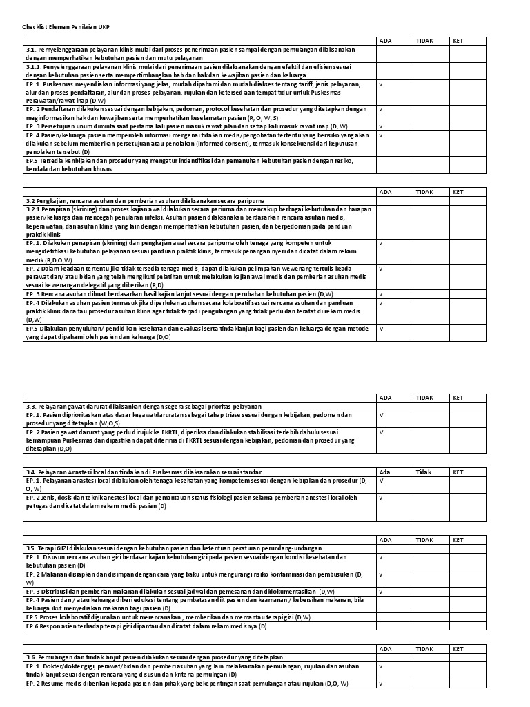 Checklist Elemen Penilaian UKP | PDF