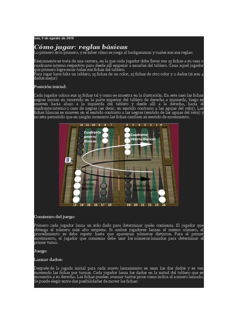 Reglas Backgammon | PDF | Juego de azar