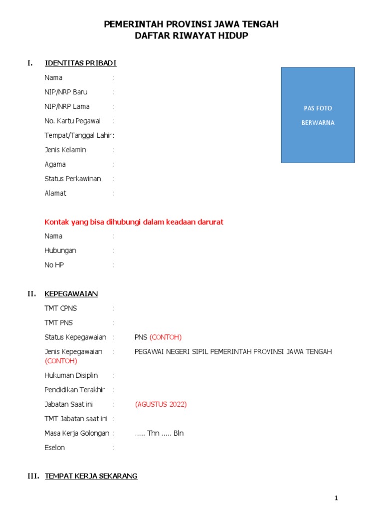 Kosong Form DAFTAR RIWAYAT HIDUP | PDF