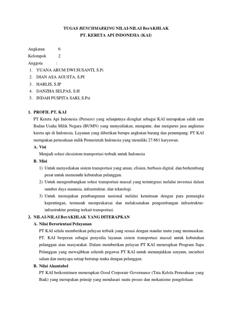 TUGAS KELOMPOK AGENDA 2 HARI 5 - BENCHMARKING NILAI-NILAI BerAKHLAK - KELOMPOK 2 - LINGGA | PDF