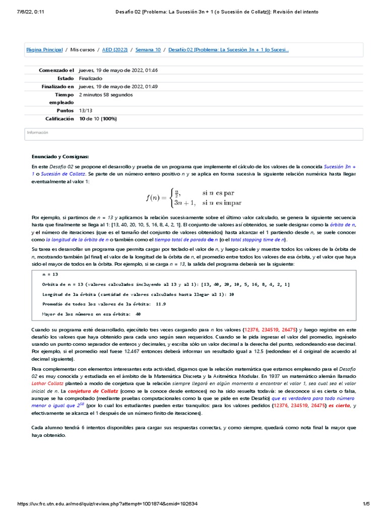 Desafío 02 (Problema - La Sucesión 3n + 1 (O Sucesión de Collatz ...