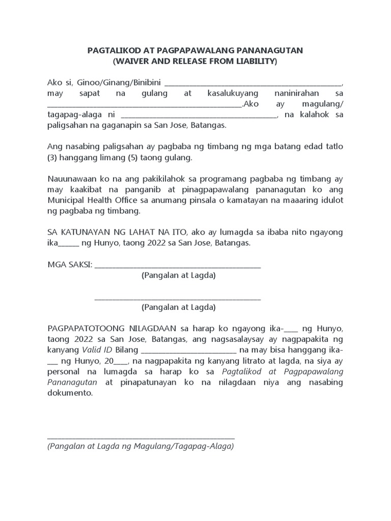 Pagpapawalang Pananagutan (Waiver) | PDF