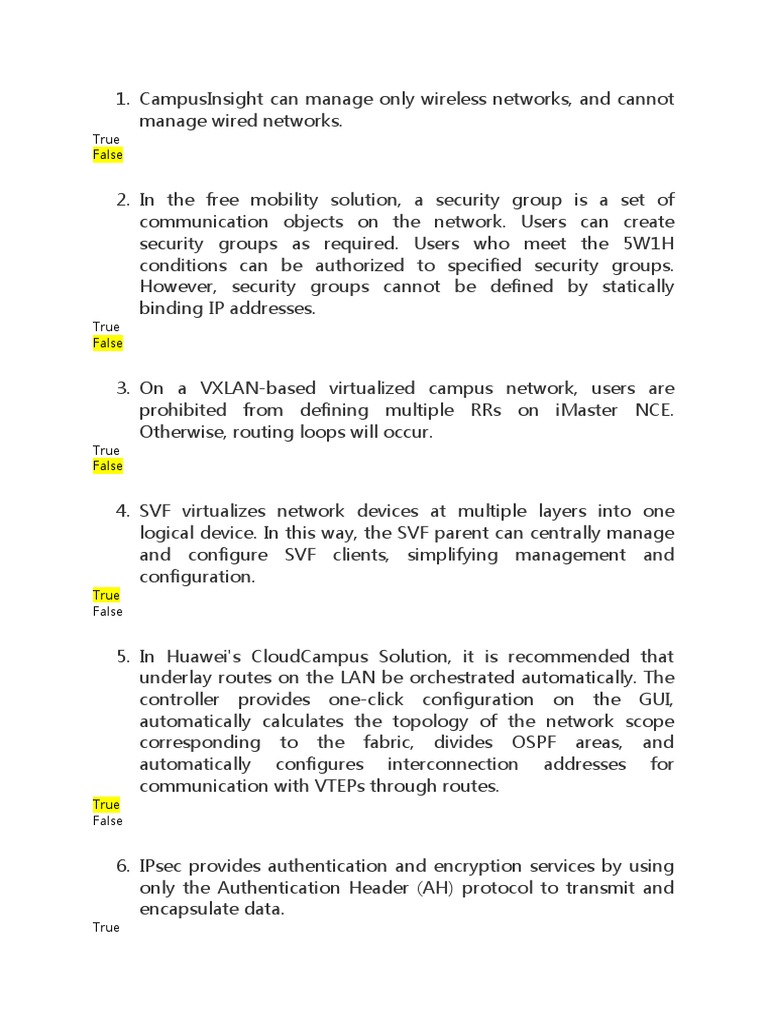 HCDP-Datacom-Campus Network V1.0 Mock Exam | PDF | Computer Network | Wireless Lan