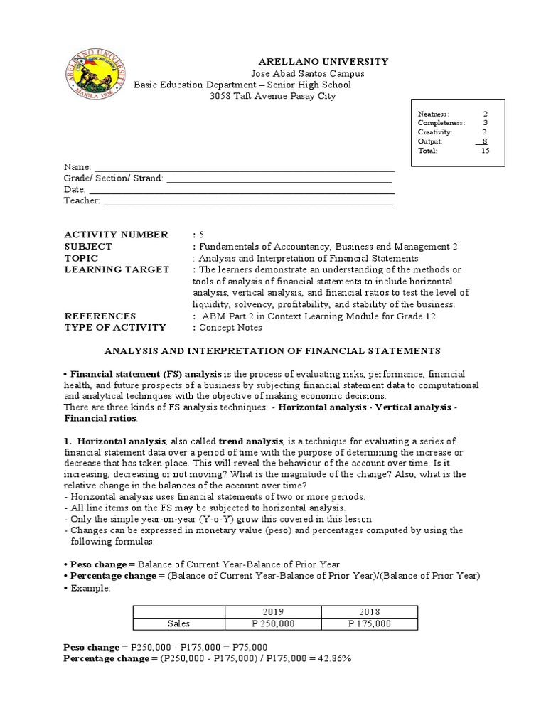 DLP Fs Analysis Concepts and Format | PDF | Equity (Finance) | Balance Sheet