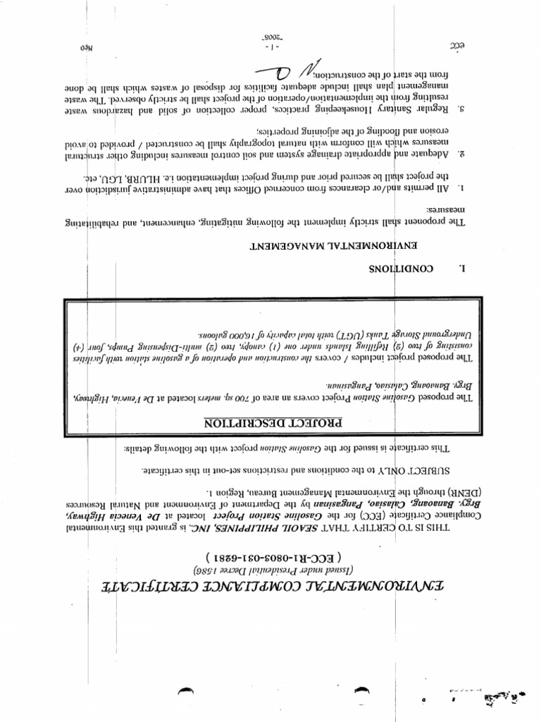 Ecc-R1-0803-031-6281 Environmental Compliance Certificate | PDF