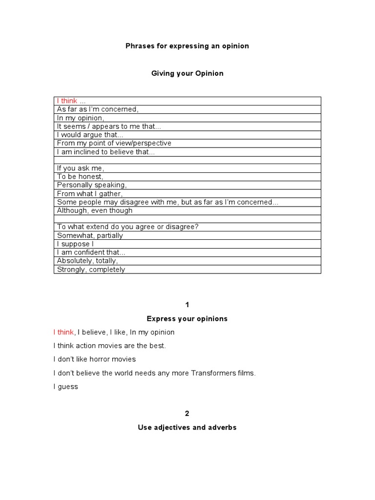 01 - Phrases For Expressing An Opinion | PDF