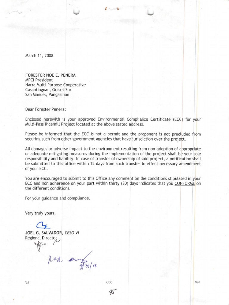Ecc r1 0803 033 3118 Environmental Compliance Certificate | PDF