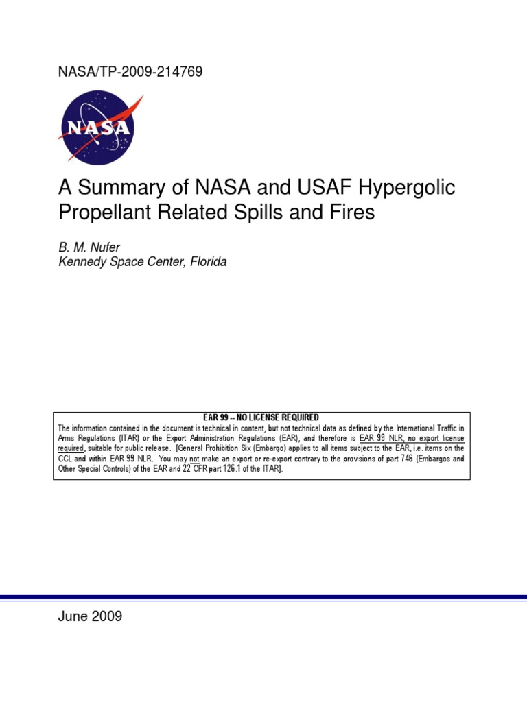 A Summary of NASA and USAF Hypergolic Propellant Related Spills and ...