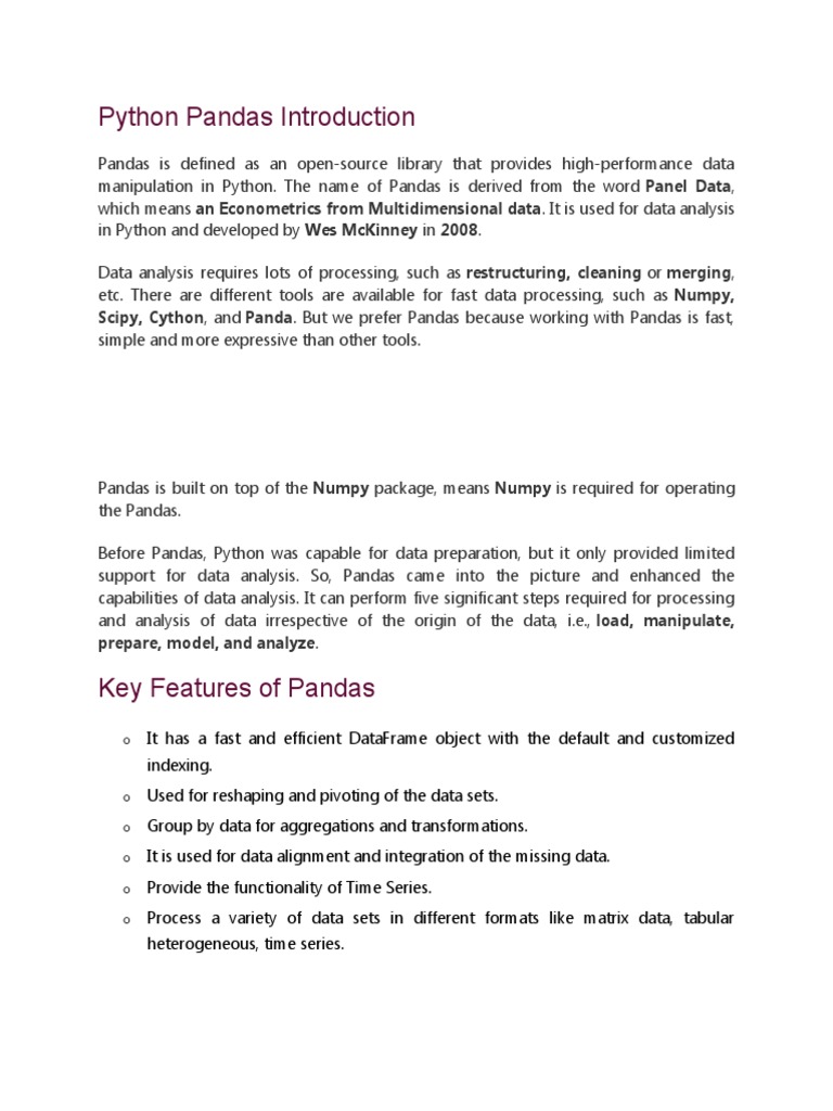 Python Pandas | PDF | Parameter (Computer Programming) | Time Series Python Pandas | PDF | Parameter (Computer Programming) | Time Series