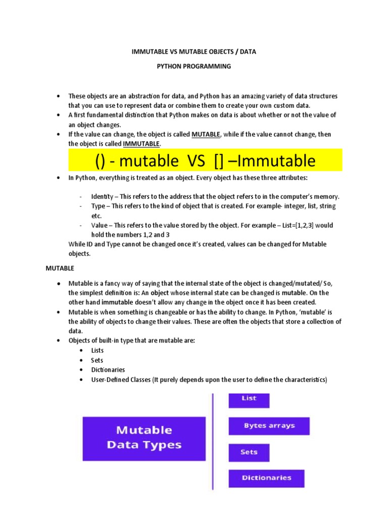 Immutable VS Mutable Objects | PDF | Data Type | String (Computer Science) Immutable VS Mutable Objects | PDF | Data Type | String (Computer Science)