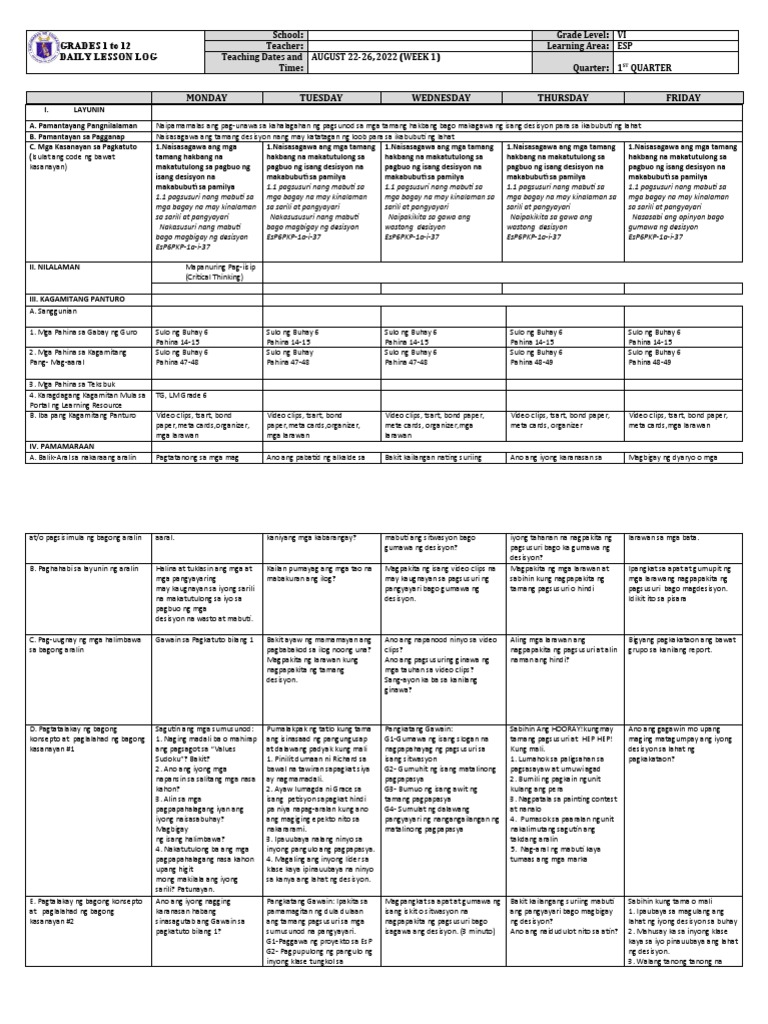 DLL - Esp 6 - Q1 - W1 | PDF
