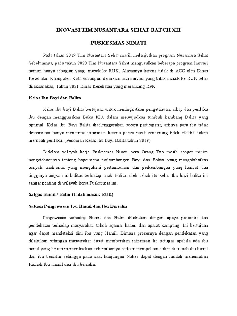 Inovasi Tim Nusantara Sehat Batch Xii Puskesmas Ninati-1 | PDF