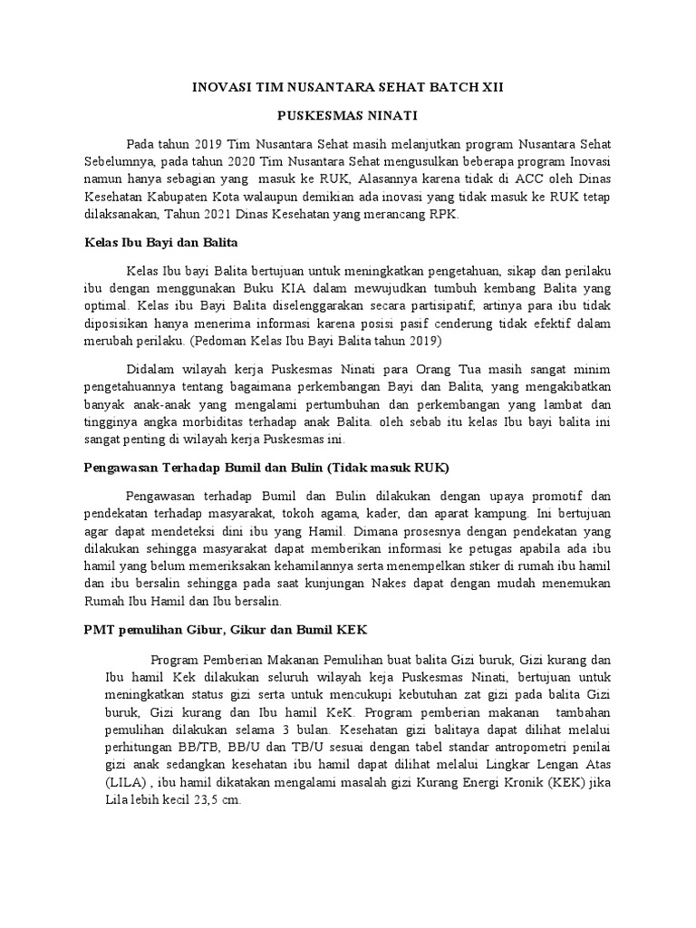 Inovasi Tim Nusantara Sehat Batch Xii Puskesmas Ninati | PDF