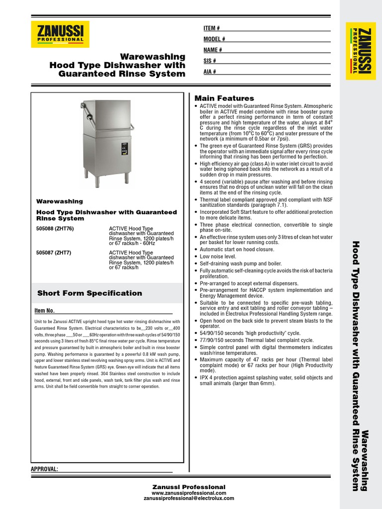 Warewashing Hood Type Dishwasher with Guaranteed Rinse System: High ...