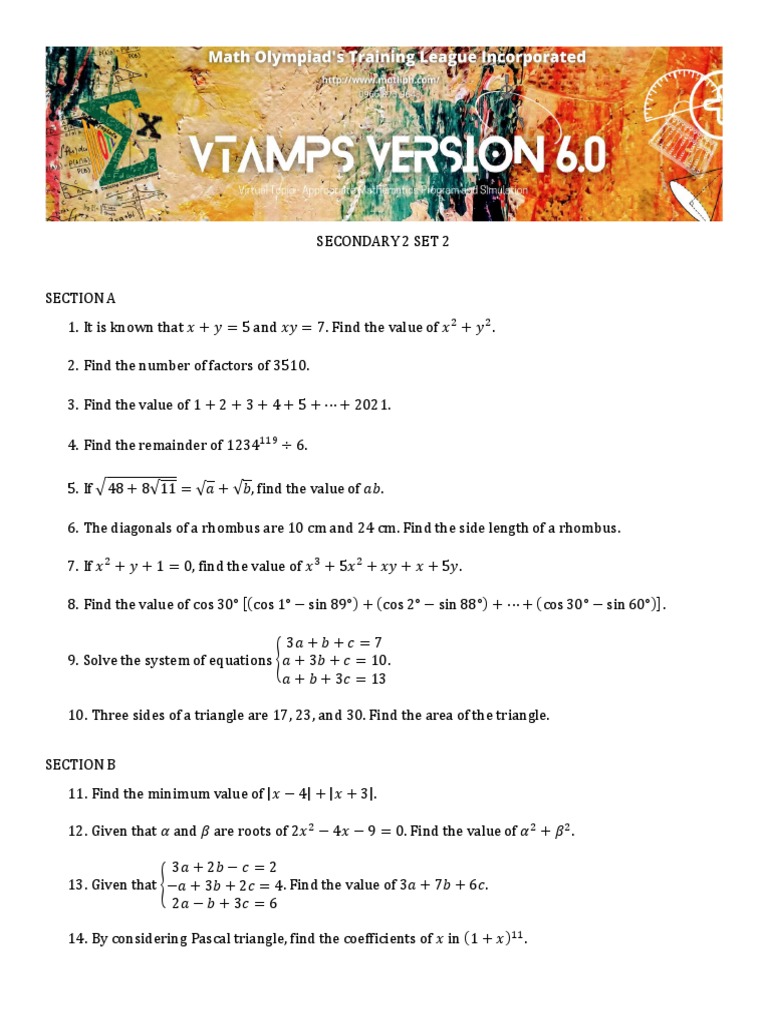 VTAMPS 6.0 Secondary 2 Set 2 | PDF | Area | Triangle