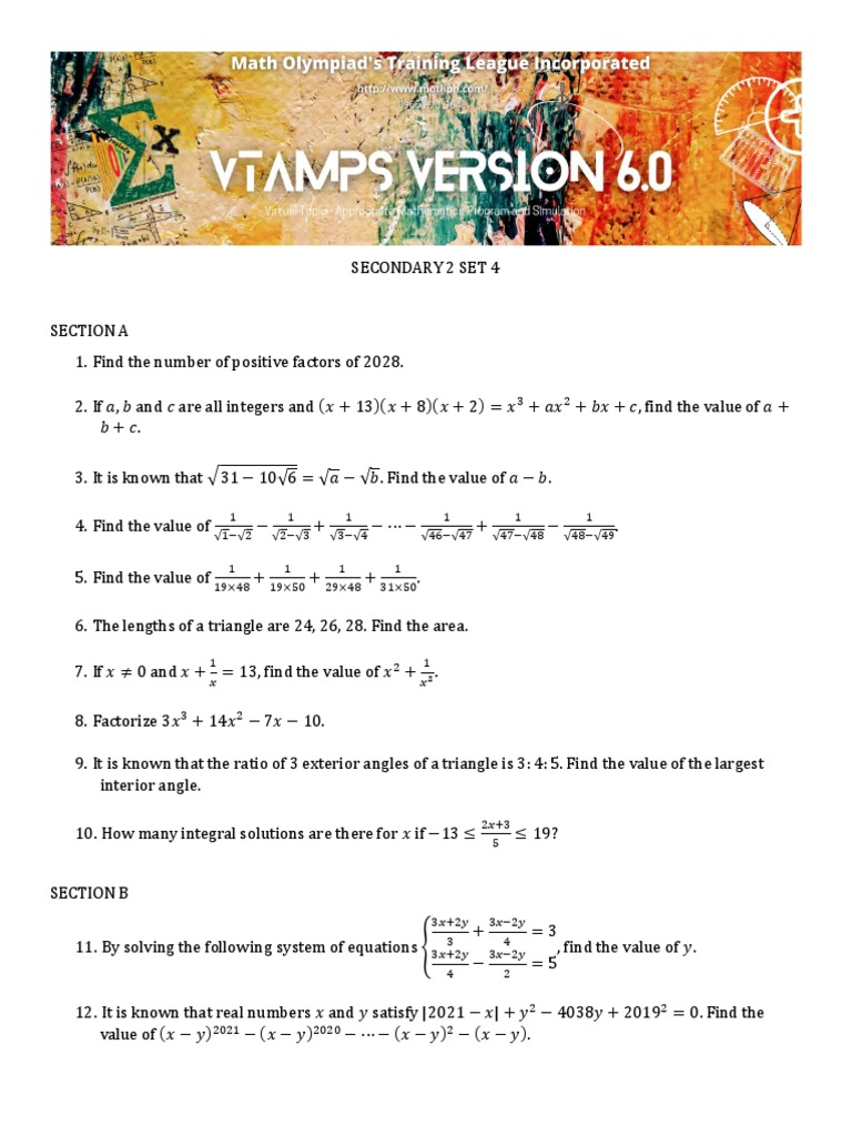 VTAMPS 6.0 Secondary 2 Set 4 | PDF | Triangle | Area